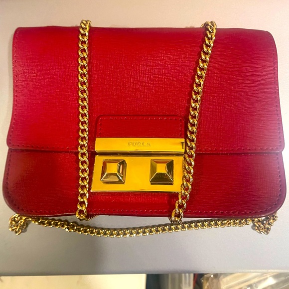 Furla | Bags | Authentic Furla Textured Leather Crossbody Bag Red Brand ...